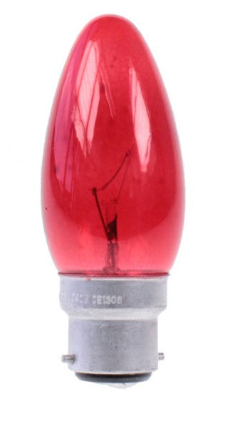 Red Incandescent Candle Bulb 240V 40W B22d Standard Bayonet Fireglow ...